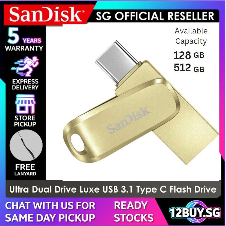 SanDisk Ultra Dual Drive Luxe USB 3.2 Type-C Thumb Drive Flash Drive ...