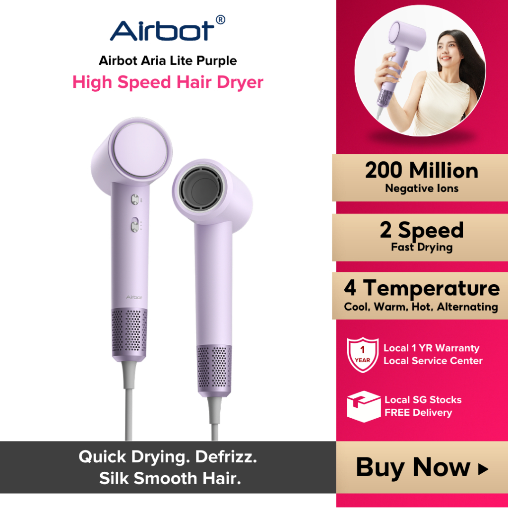 Airbot Aria LITE | Purple High Speed Hair Dryer 200mil Negative Ions ...