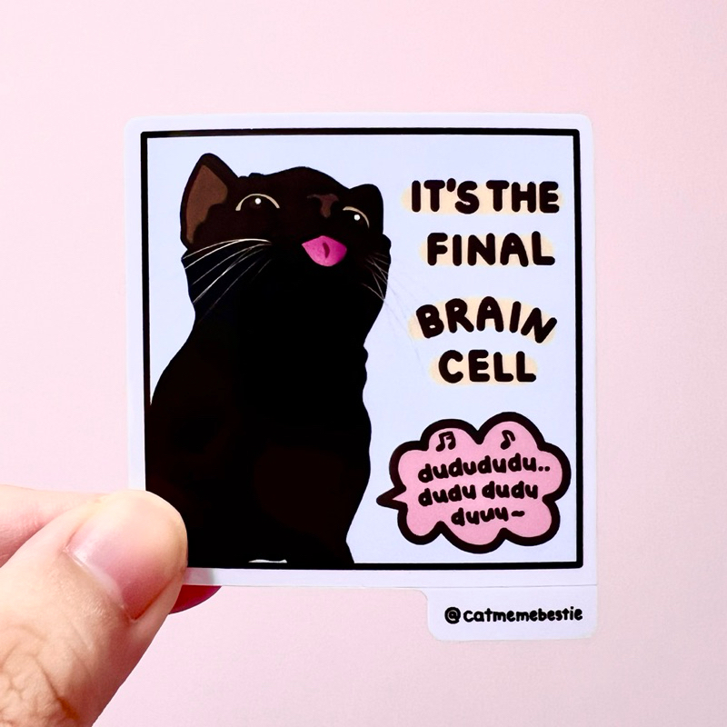 (SG) Corporate Humor Cat Meme Sticker "final brain cell" Waterproof ...