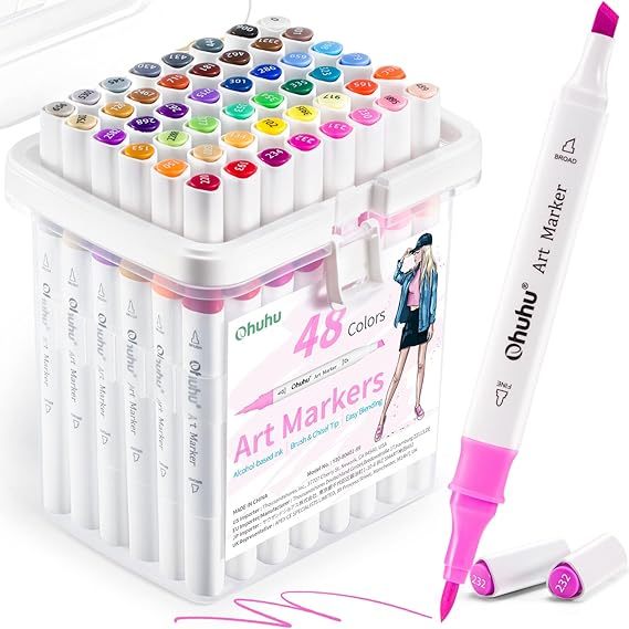 Ohuhu marker pen, brush type, 48 colors, beginner, brush/bold ...