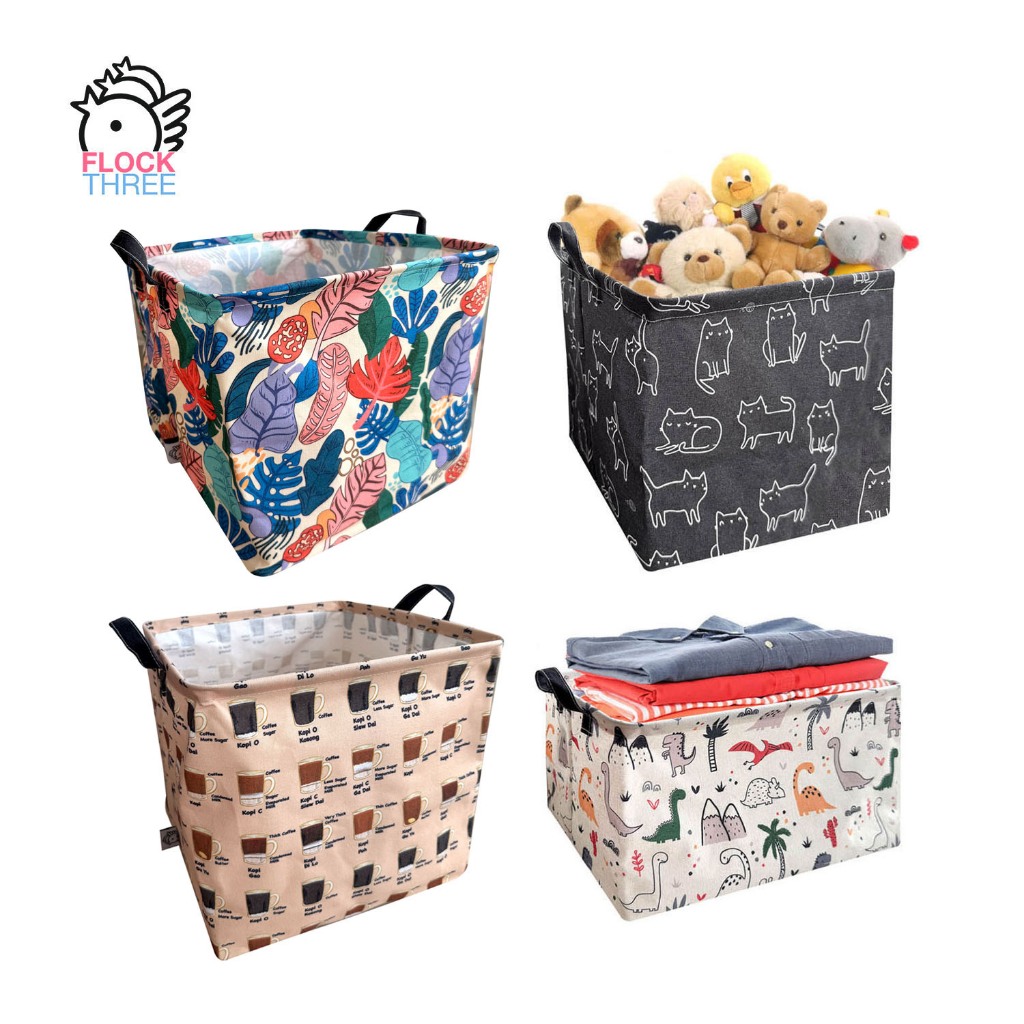 FLOCK THREE Collapsible Canvas Storage Bin Space Saving Rectangular ...