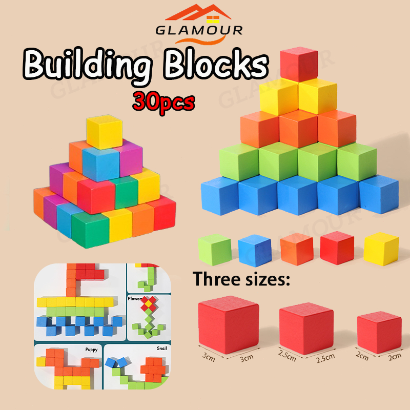 [SG] Wooden Stacking Up Building Blocks Square Cubes Baby Kids Stacking ...