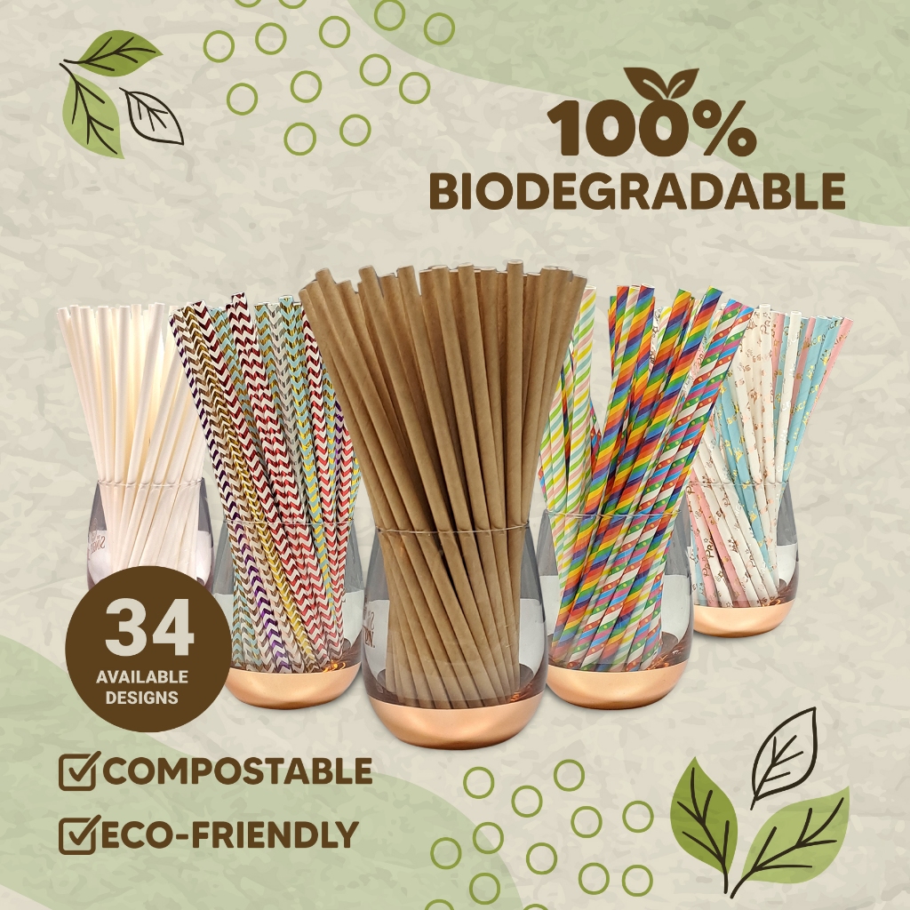 LavaEco Biodegradable Paper Straws 100 PCS -Disposable Eco-Friendly 100 ...