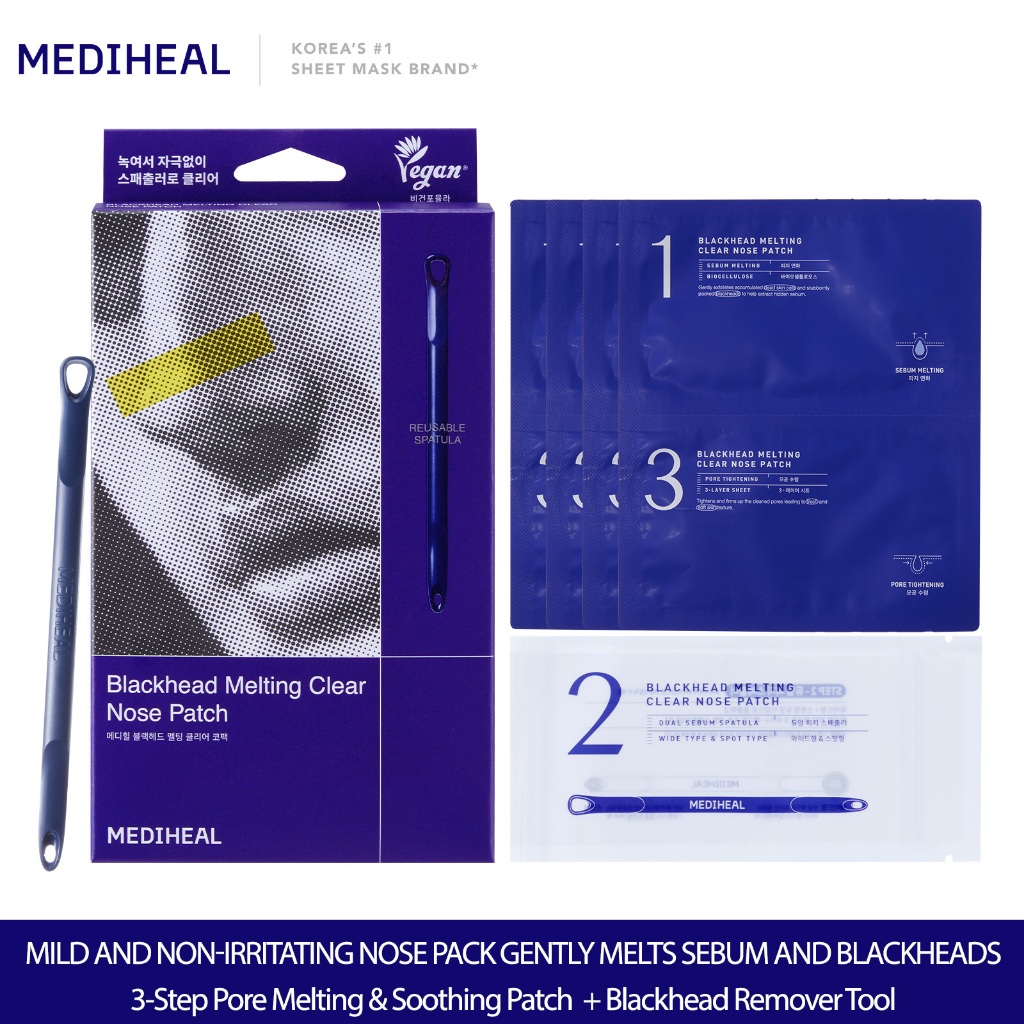 MEDIHEAL Blackhead Melting Clear Nose Patch Box, (4 Pack), 3-Step Pore ...