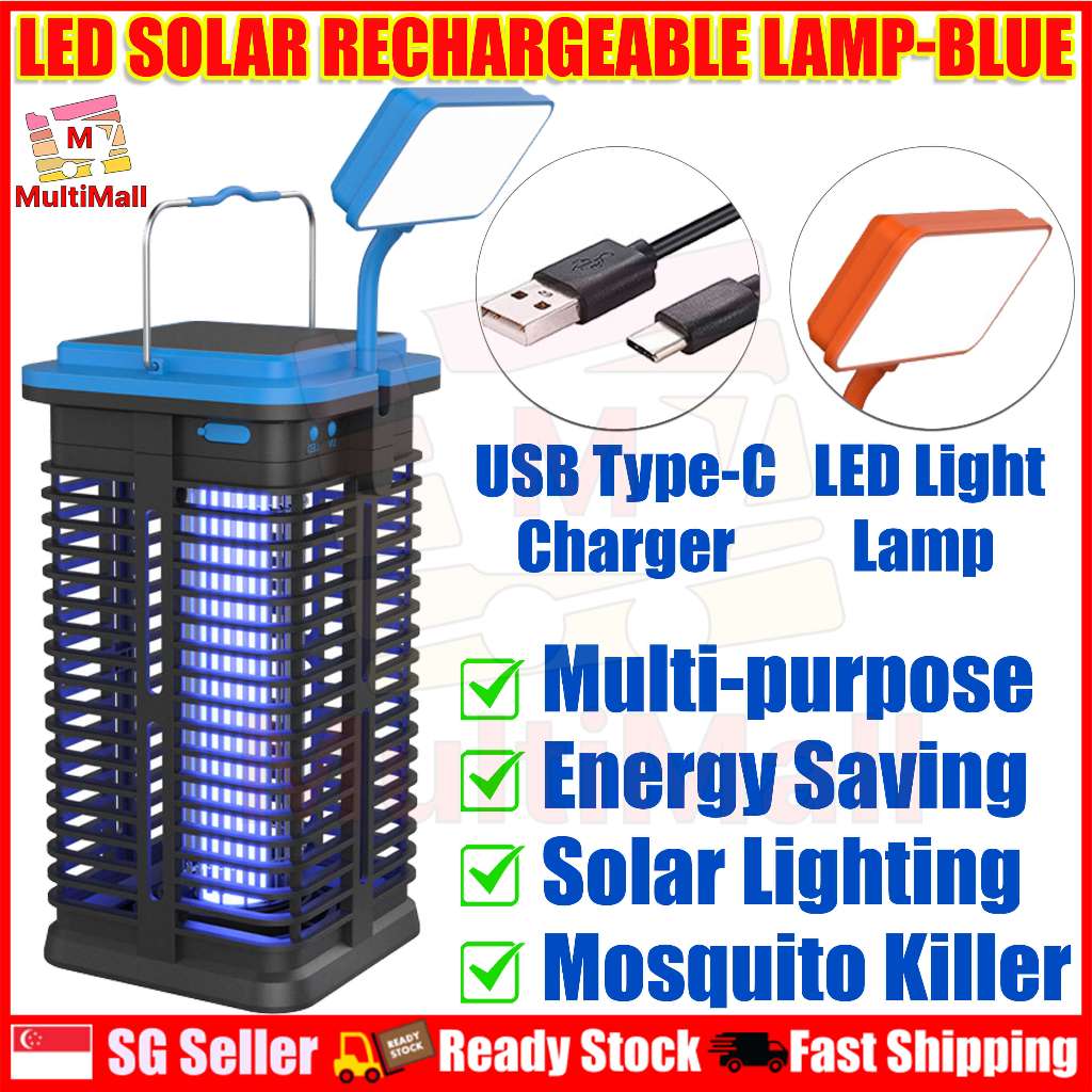 LED Solar Rechargeable Lamp Blue- Electric Mosquito and Fly Killer Lamp ...