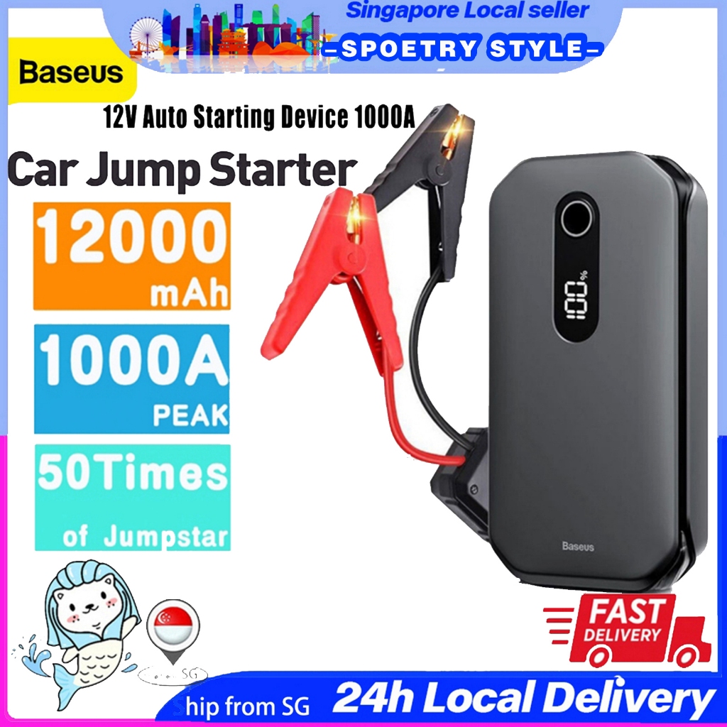 Baseus 12000mAh Car Jump Starter-1000A Power Bank Starting Device Booster Auto Vehicle Emergency ...