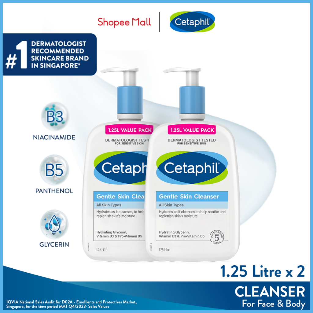 CETAPHIL Gentle Skin Cleanser 1250ML Twin Pack Hydrating Face & Body ...