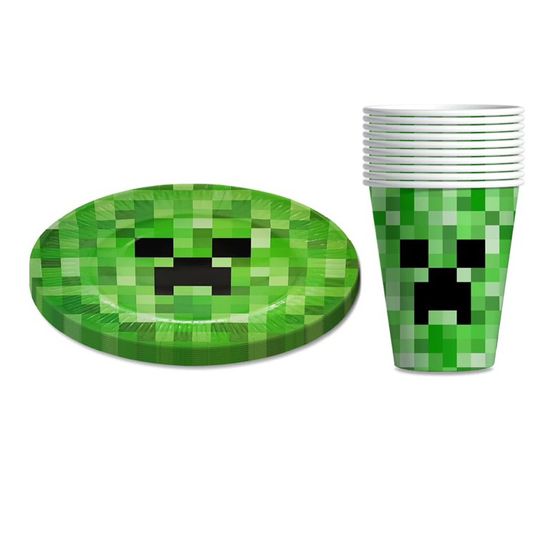 [Ready Stock]Minecraft Creeper themed Disposable Tableware Plates ...