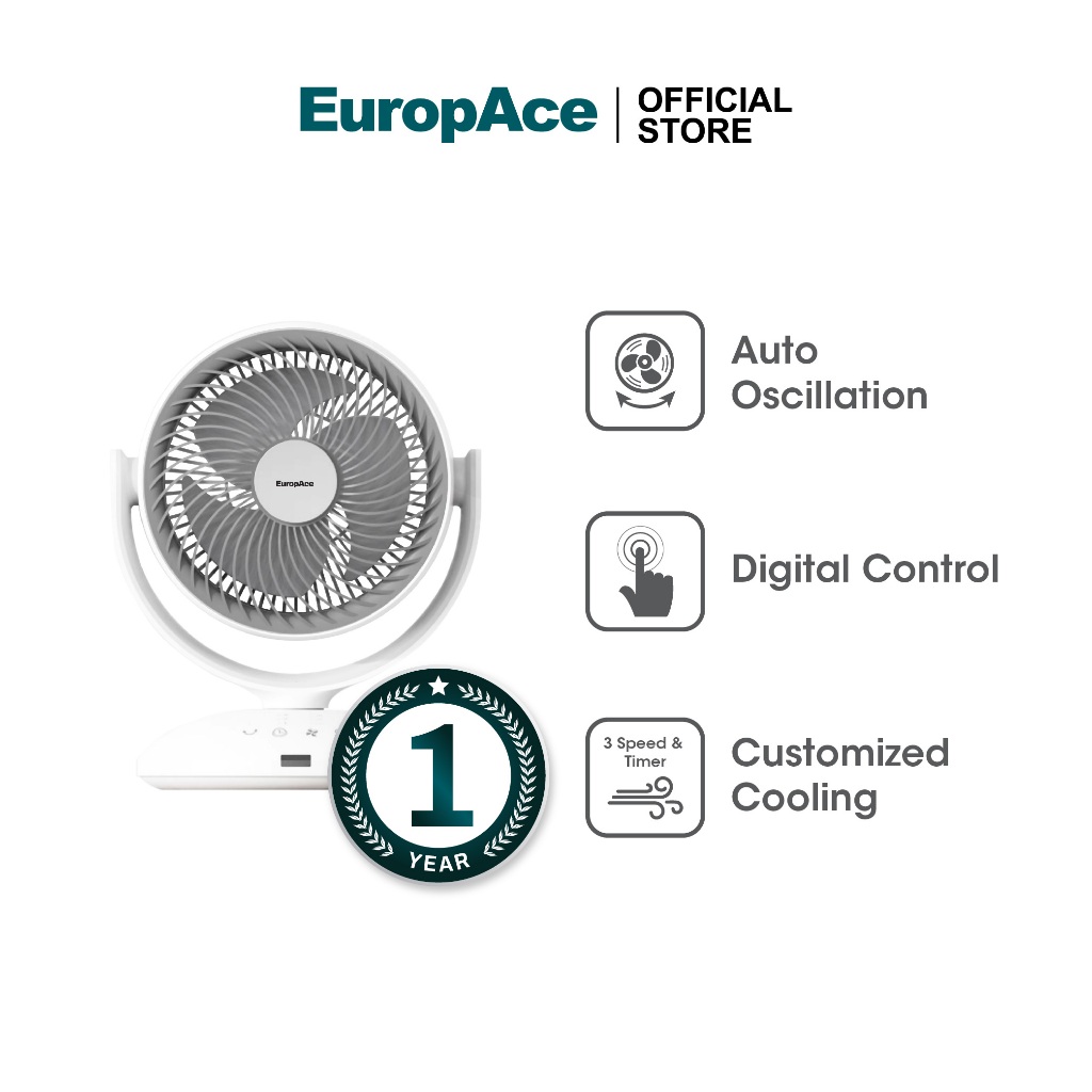 EuropAce 7" Desk Fan with Digital Control | EDF3731D | Auto Oscillation ...