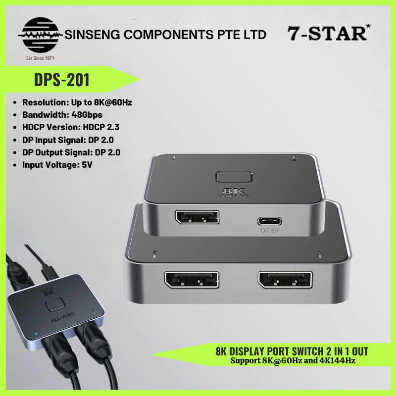 7-STAR* 8K DP Display Port Switch 2 IN 1 Out Displayport Switch with ...