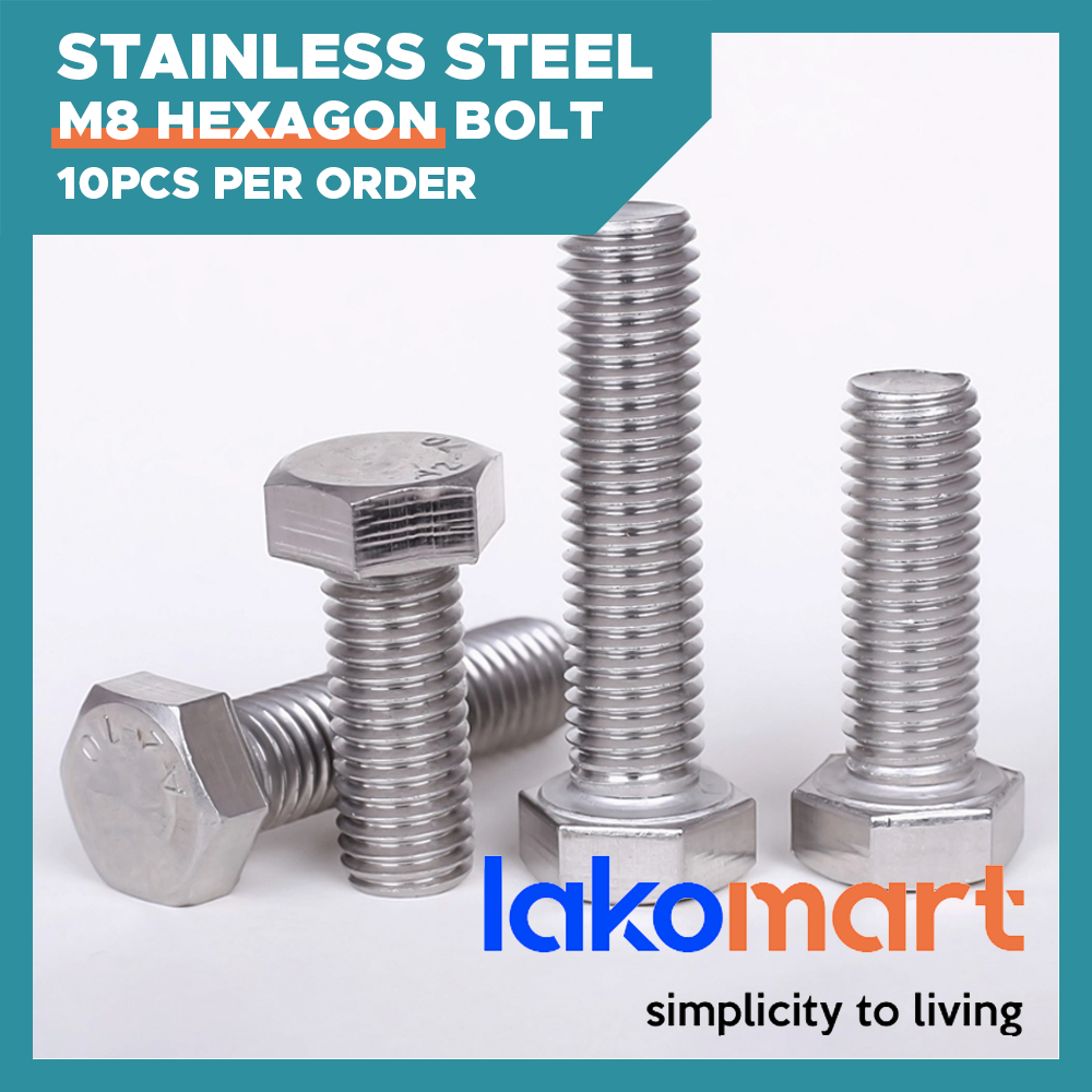 304 Grade Stainless Steel M8 Hexagon Bolt (10pcs per order) | Shopee ...