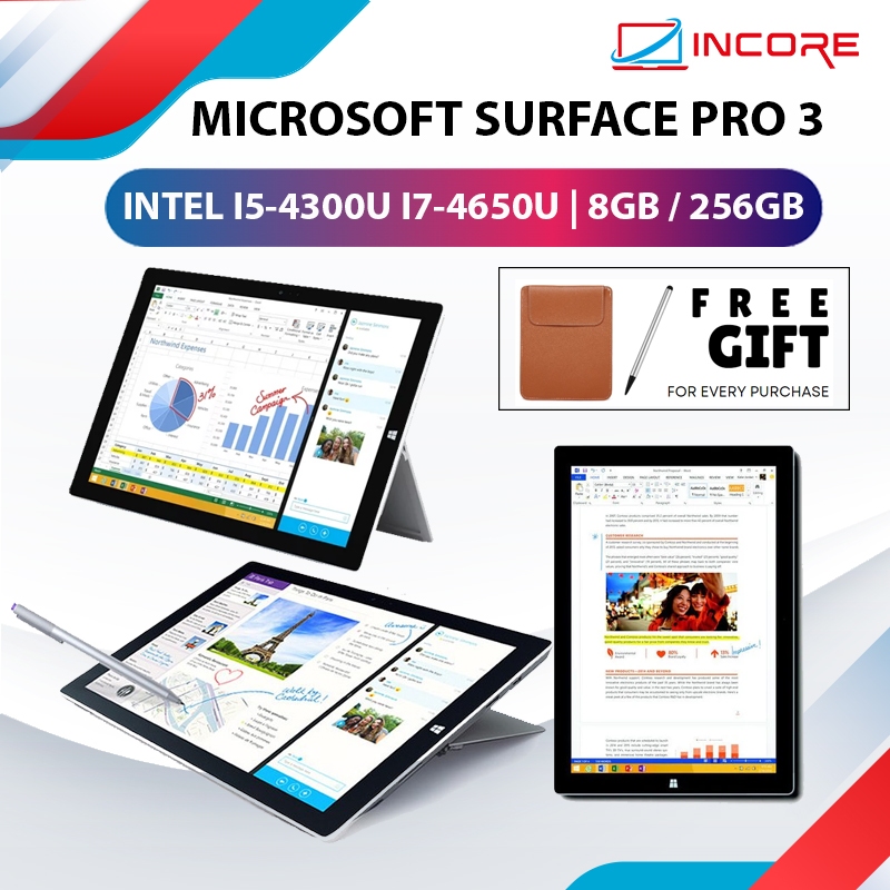 Win 11 Microsoft Surface Pro 3 - Intel I5 I7 4th Gen / 8GB Ram / 256GB ...