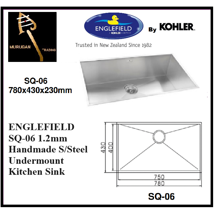 ENGLEFIELD SQ-06 1.2mm Handmade S/Steel Undermount Kitchen Sink ...