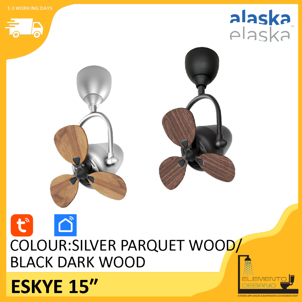 [ELASKA] ESKYE 15″ SMART CORNER DC CEILING FAN (BLACK DARK WOOD ...