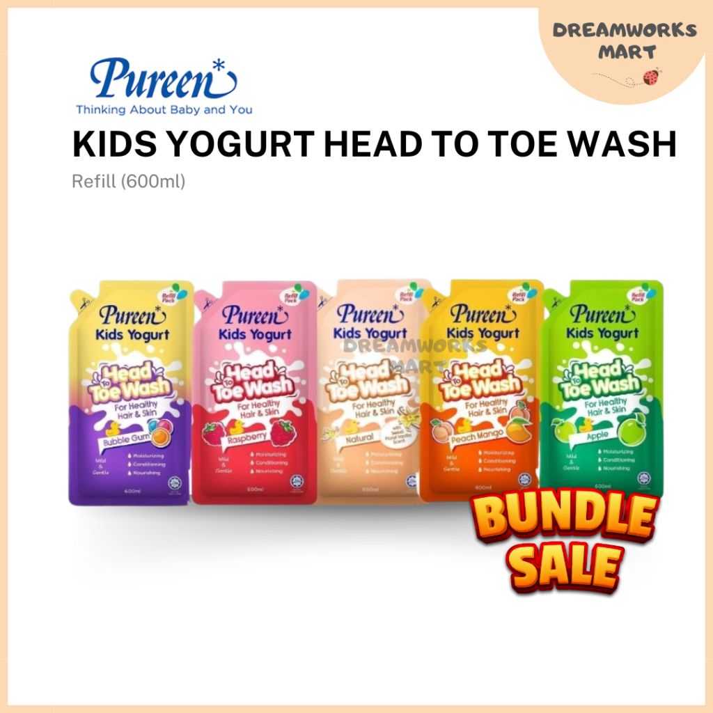 Pureen Kids Yogurt Head To Toe Wash Refill Pack (600ml x 3 Packs ...