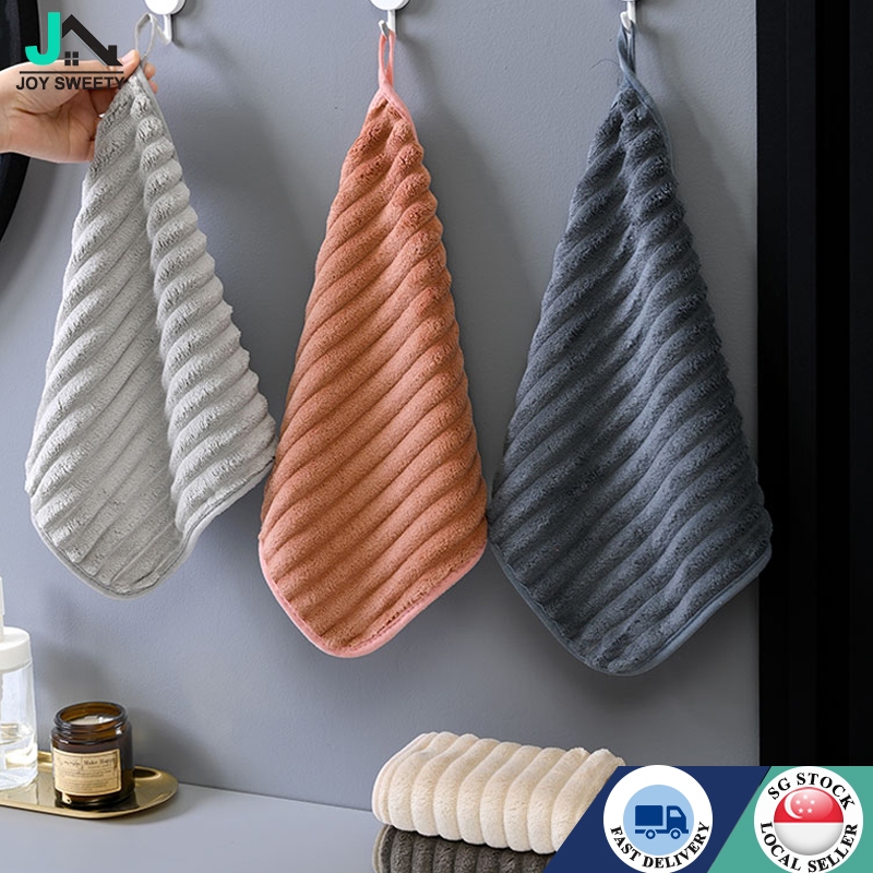 🇸🇬Hand Towel Soft Comfy Absorbent/Soft Coral Fleece Kitchen Towel ...