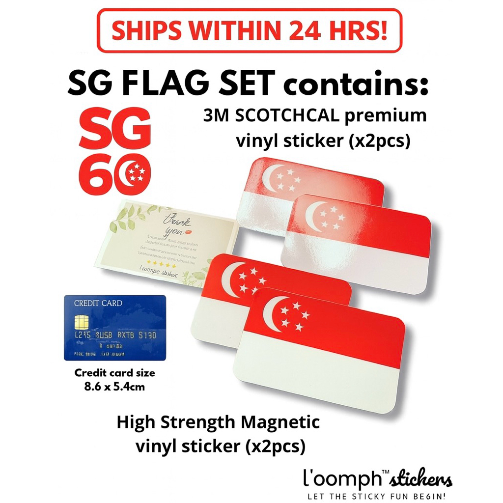 2025 Singapore SG60 Flag Premium Magnetic stickers NDP Reusable for ...