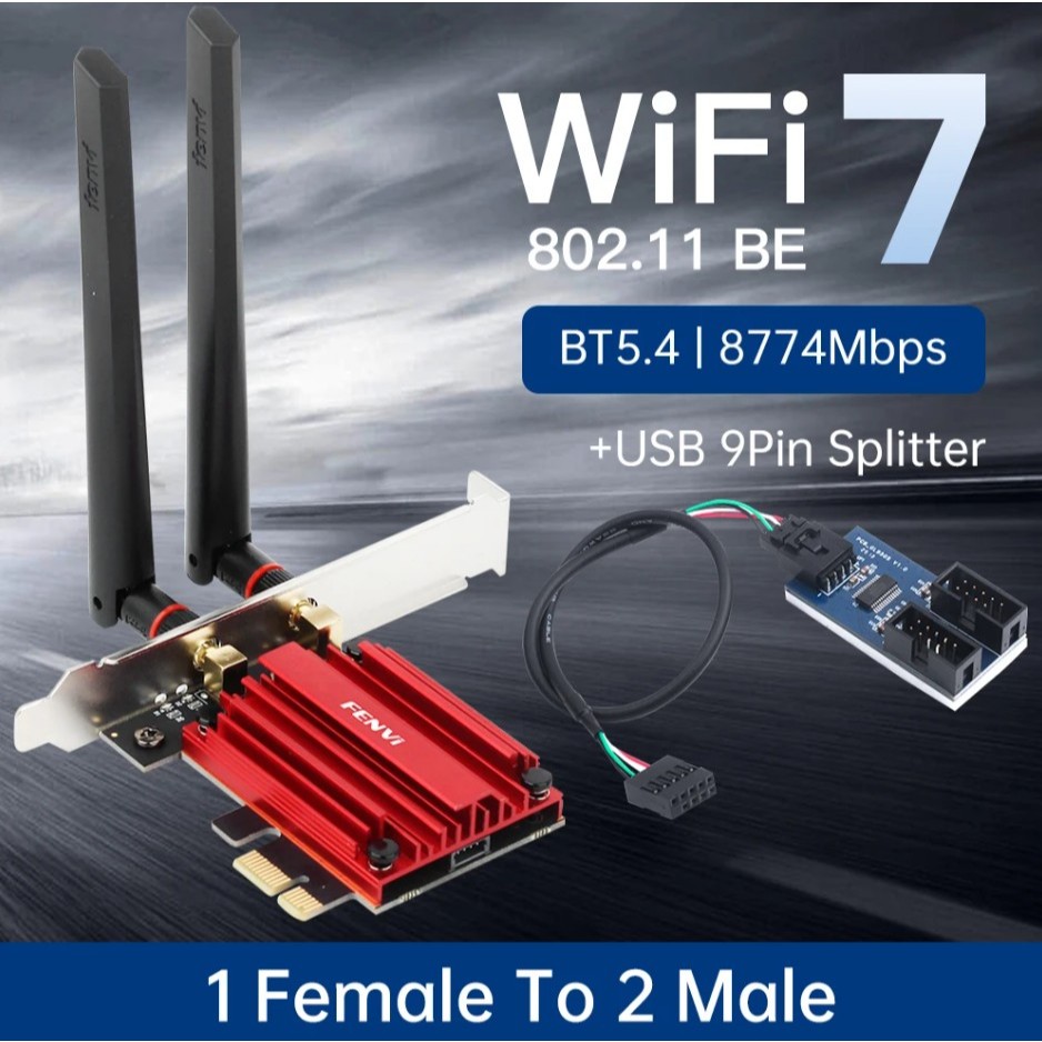 WiFi 7 WiFi Adapter BT5.4 Tri-Band With 9 Pin USB2.0 Splitter ...