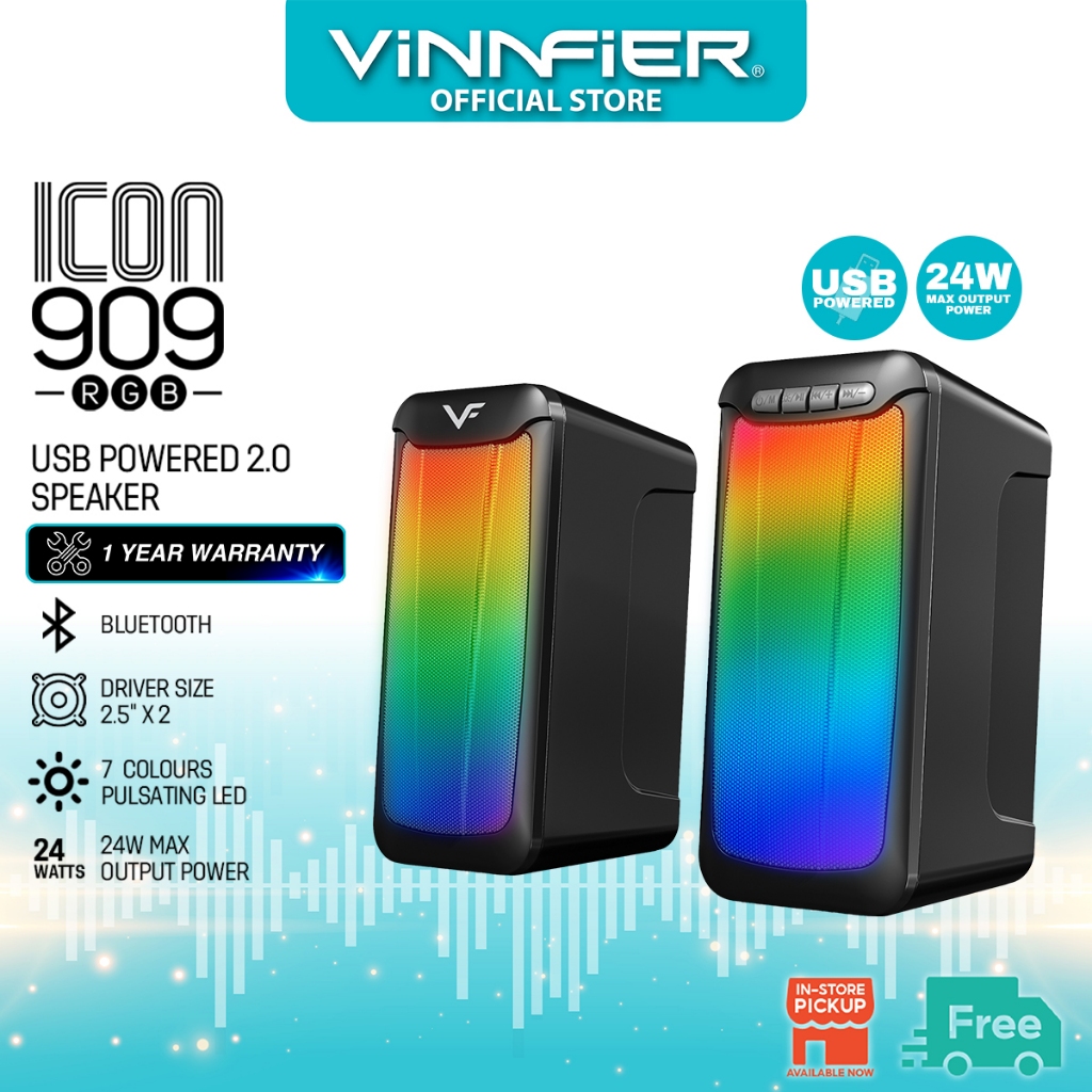 Vinnfier VF Icon 909 RGB Bluetooth Speaker 2.0 with 7 Modes LED Lights ...