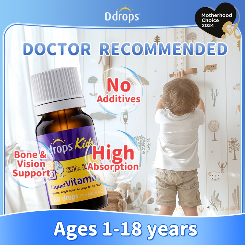 Ddrops KIDS Liquid Vitamin D3 600IU Vitamin A 1800IU Supplement for Children 60 Drops (1.7ML ...