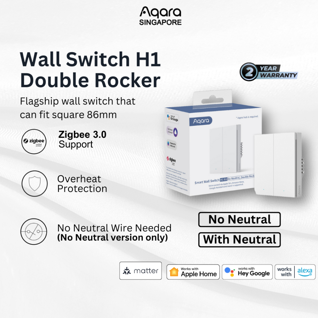 AQARA H1 Smart Wall Switch Double Rocker Smart Zigbee Switch No Neutral ...