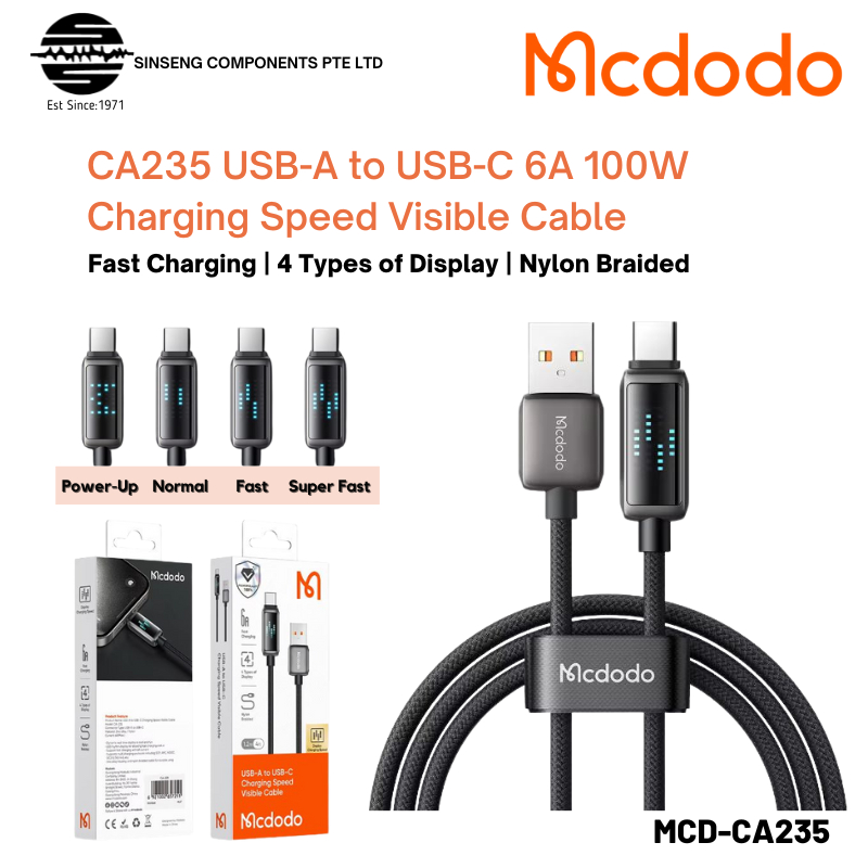 Mcdodo 1.2M USB-A to USB-C 4 Types Display Speed Visible Cable (6A 100W ...