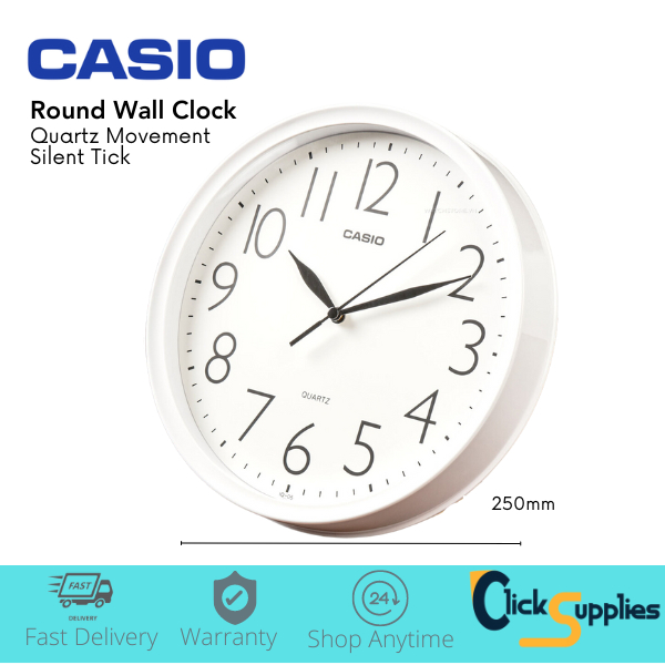 Casio Wall Clock White Round For Living Room Silent Tick Movement ...
