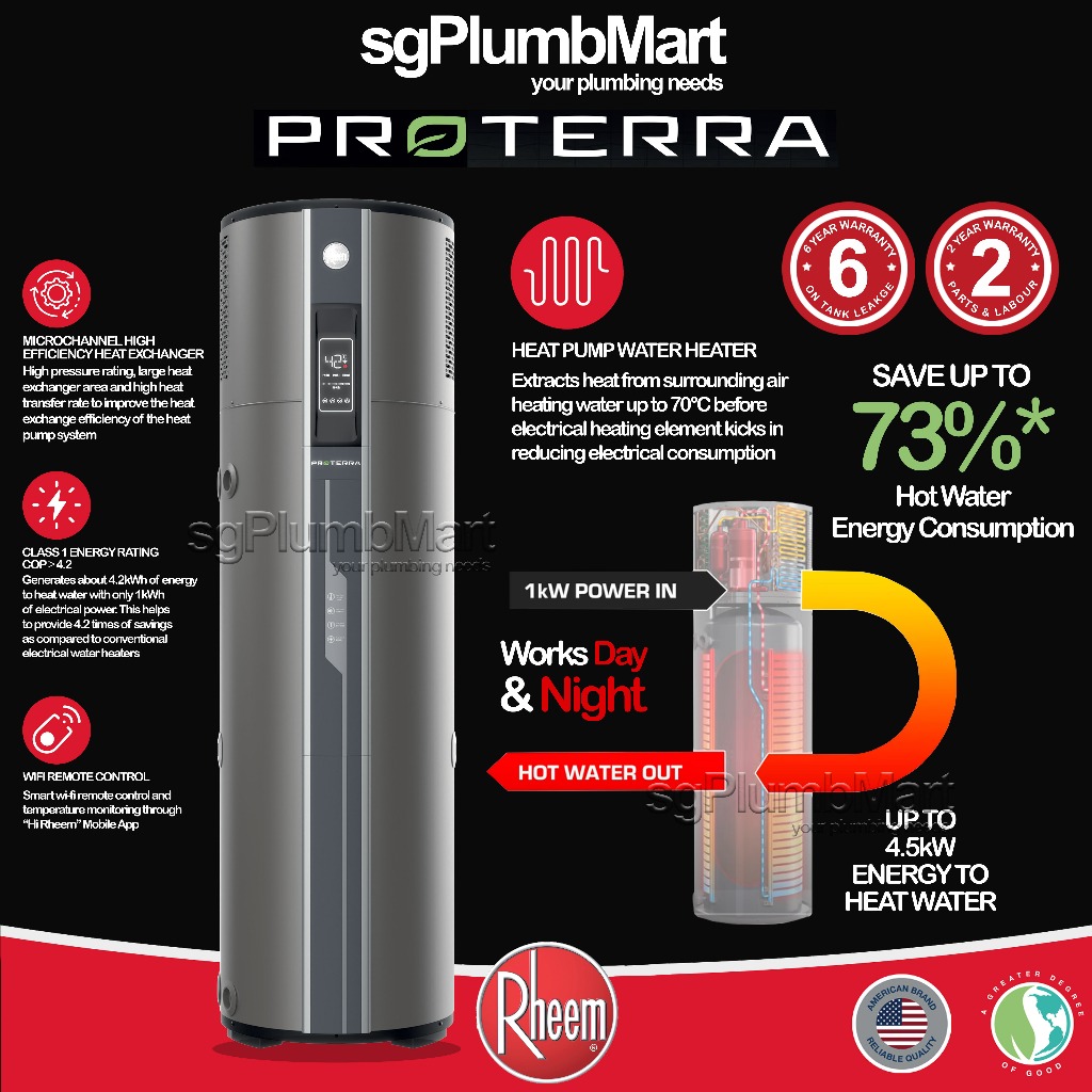 Rheem RHP-2805 ProTerra Series Heat Pump Storage Water Heater 180 ...