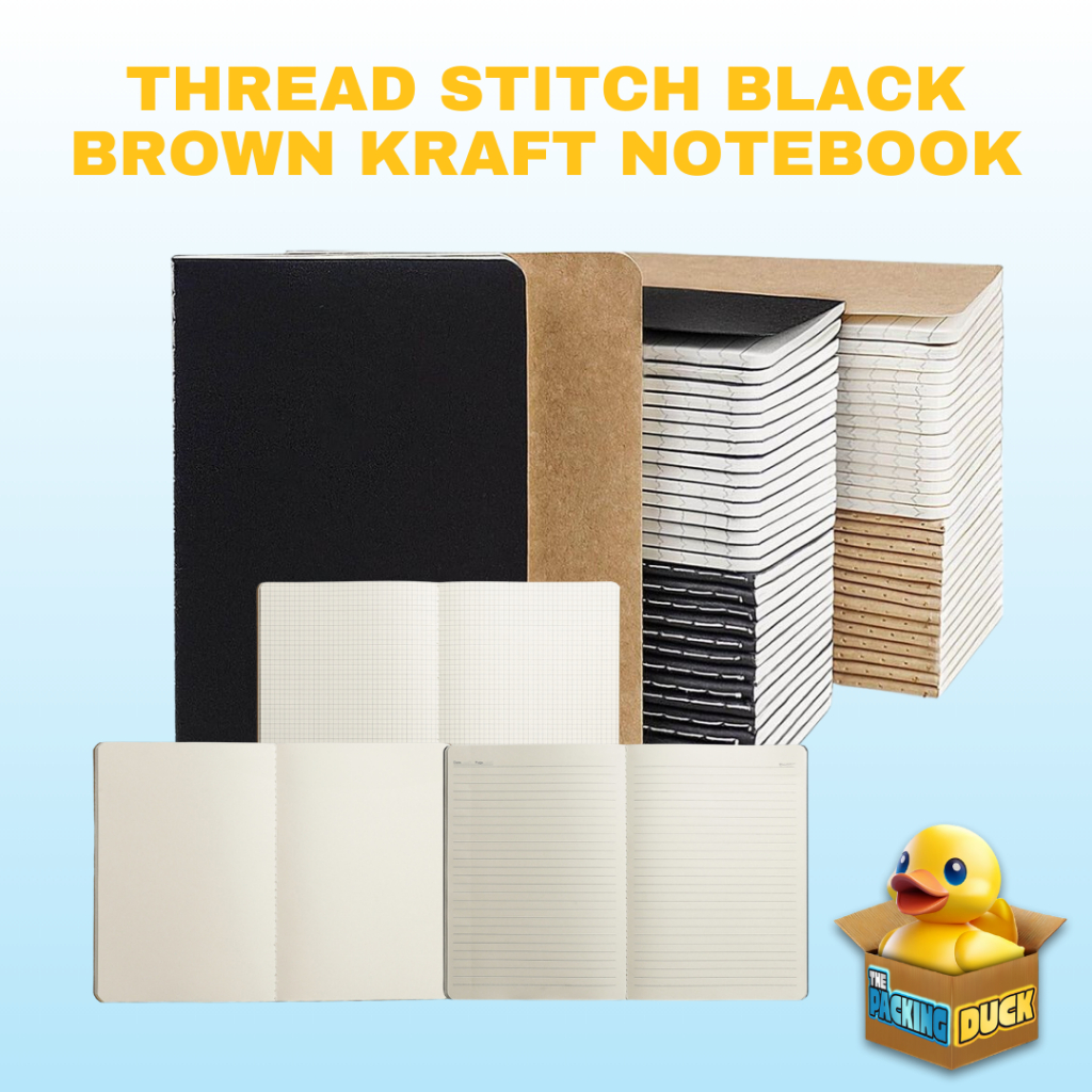 Thread Stitch Black Brown Kraft Notebook A4/A5/B5 Blank Checkered ...