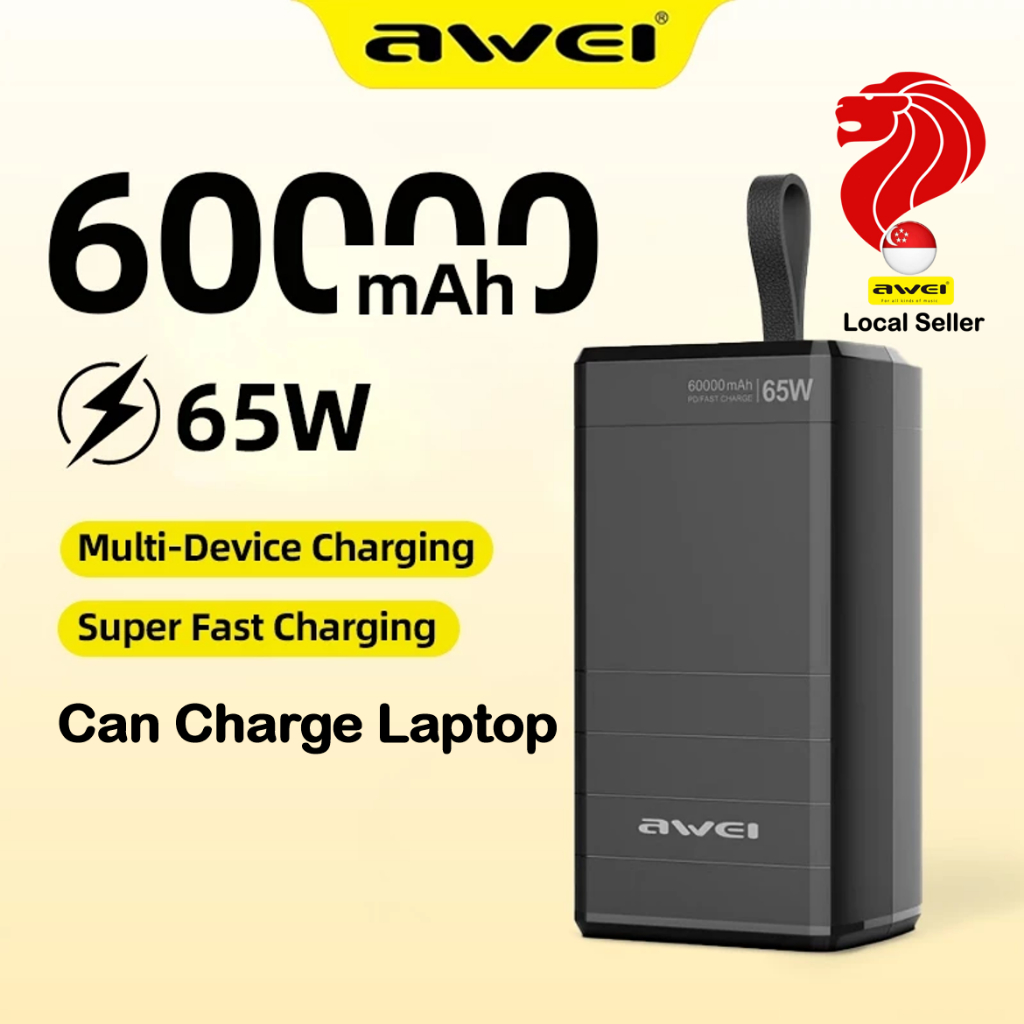 Awei 60000mAh Power Bank 65W Super Fast Charging Powerbank Digital ...
