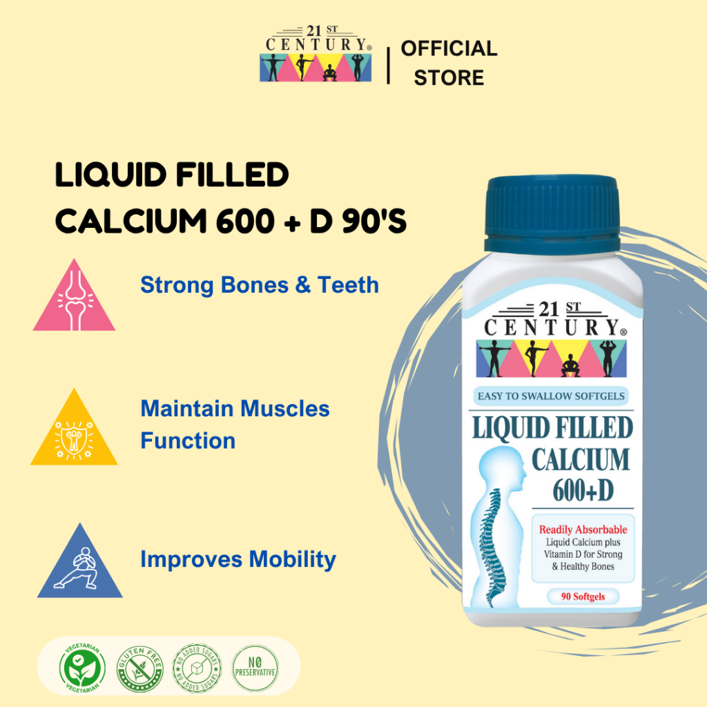 21st Century Liquid Filled Calcium 600Mg +D 200Iu (90 Softgels ...