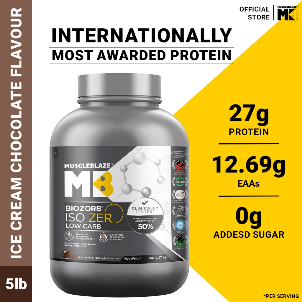 MuscleBlaze Biozorb Iso-Zero, Low Carb (Ice Cream Chocolate, 5lbs / 2 ...