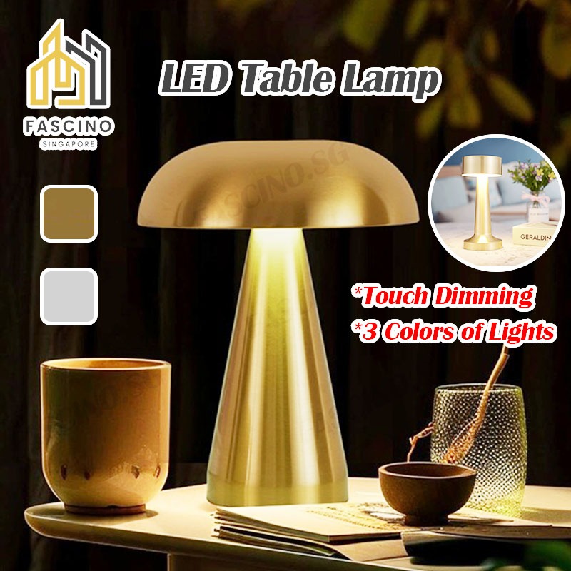 【SG】LED Mushroom Table Lamp USB Rechargeable Touch Dimming 3 Color ...