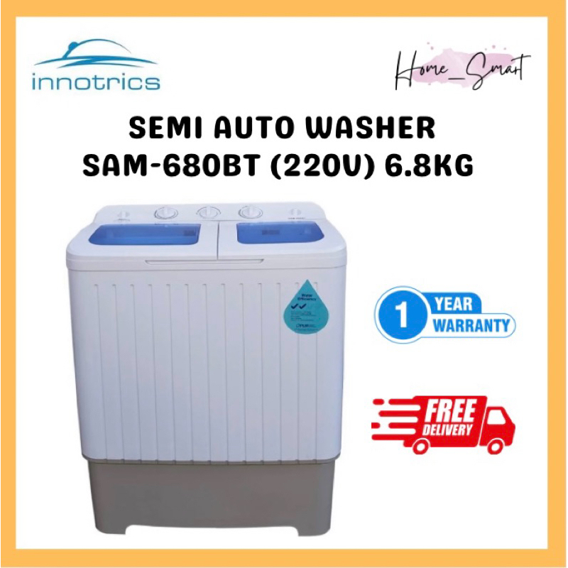 INNOTRICS SAM680BT (6.8kg) Twin Tub Semi-Auto Washing Machine | Shopee ...