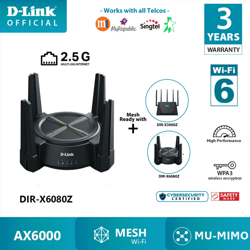 D-Link DIR-X6080Z AX6000 Wi-Fi 6 Gigabit | 8 High Gain Antenna Mesh ...