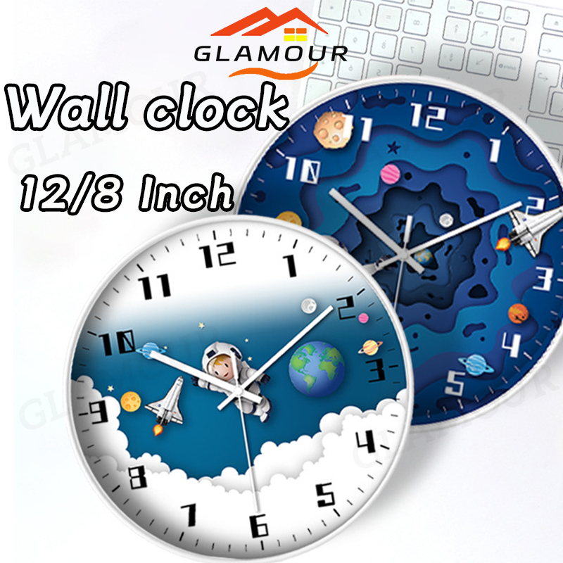 [SG] Wall Clock for Bedroom 12/8 Inch Astronauts Silent Mute Wall Clock ...