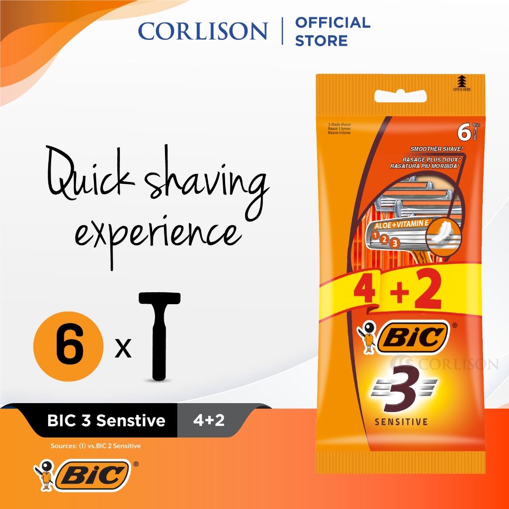 BIC 3 Sensitive Men's Disposable Razor - Triple-Blade, Lubricating ...