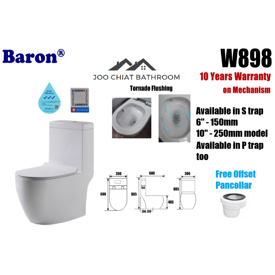 Baron W898 Tornado flushing Rimless WC Toilet bowl wash closet | Shopee ...