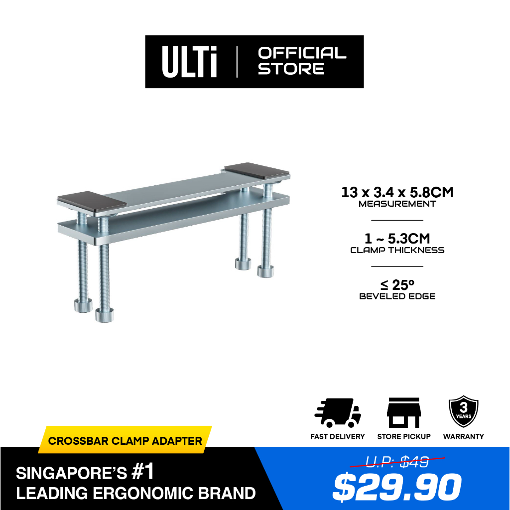 ULTi Crossbar Clamp Adapter for Beam, Beveled Edge, Slanted Tabletop ...