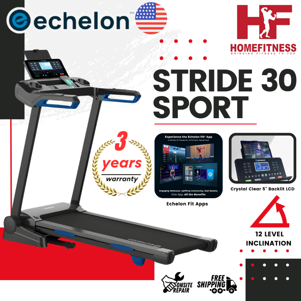 Echelon Stride 30 Sport Treadmill w 3 Years Warranty (Smart Foldable ...