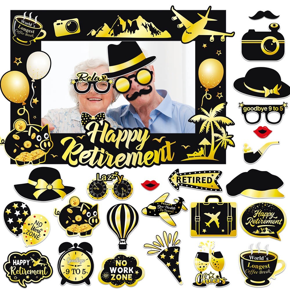 Retirement Theme Photo Booth Frame – Funny Handheld Props & Honeycomb ...