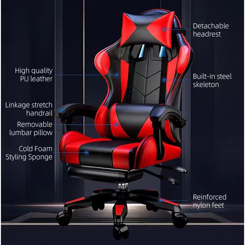 Leather Gaming Chair With Foot Rest Esports Chair Office Chair ...