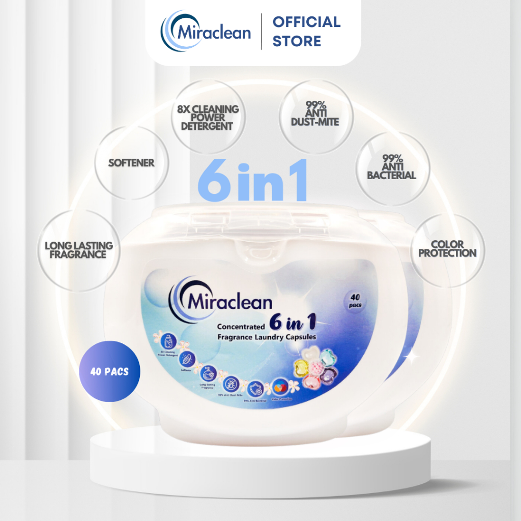 [NEW] Miraclean 6 in 1 Laundry Capsules - 40pcs / Box | Shopee Singapore