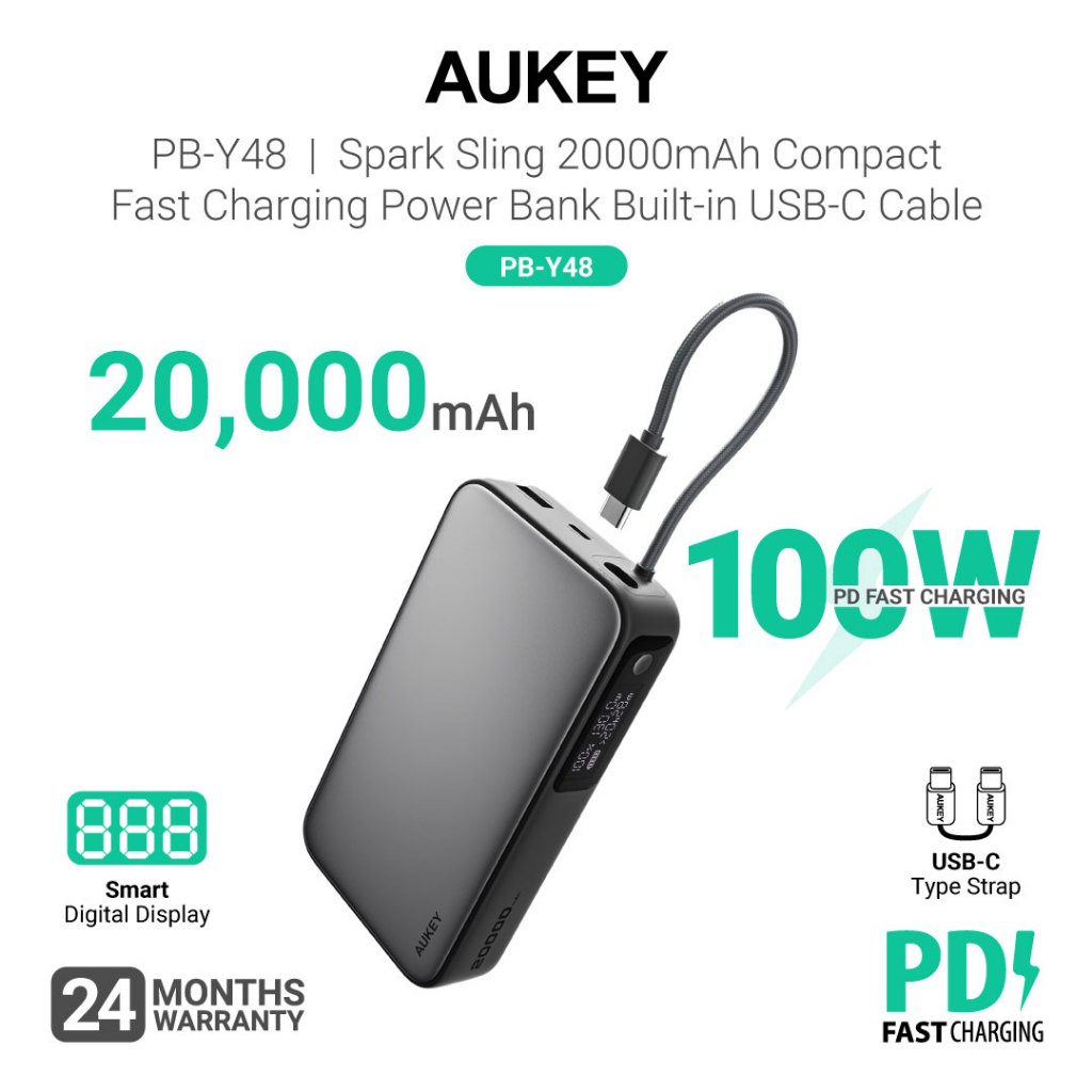 Aukey PB-Y48 Spark Sling 100W 20000mAh Compact Fast Charging Power Bank ...