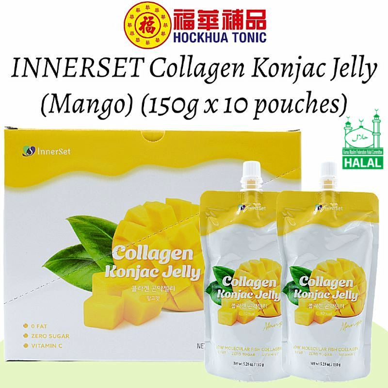 INNERSET Collagen Konjac Jelly–Mango Flavour, 150gX10 Pouches, Zero Fat ...