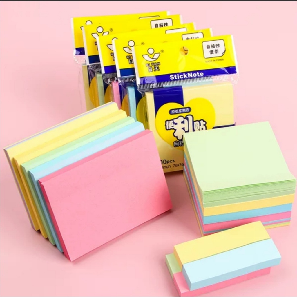(SG) 100pcs Pastel Colour Sticky Notes Self-Stick Post Its Memo Note ...
