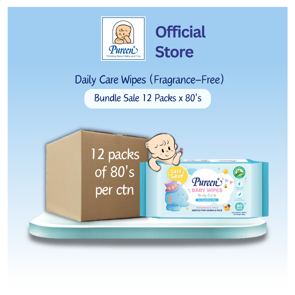 Pureen Daily Care Wipes 80's x 12 (12'S Bundle Sale) | Shopee Singapore