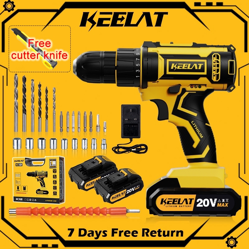 KEELAT Electric Drill Cordless Drill Flat Hammer Impact Drilling ...