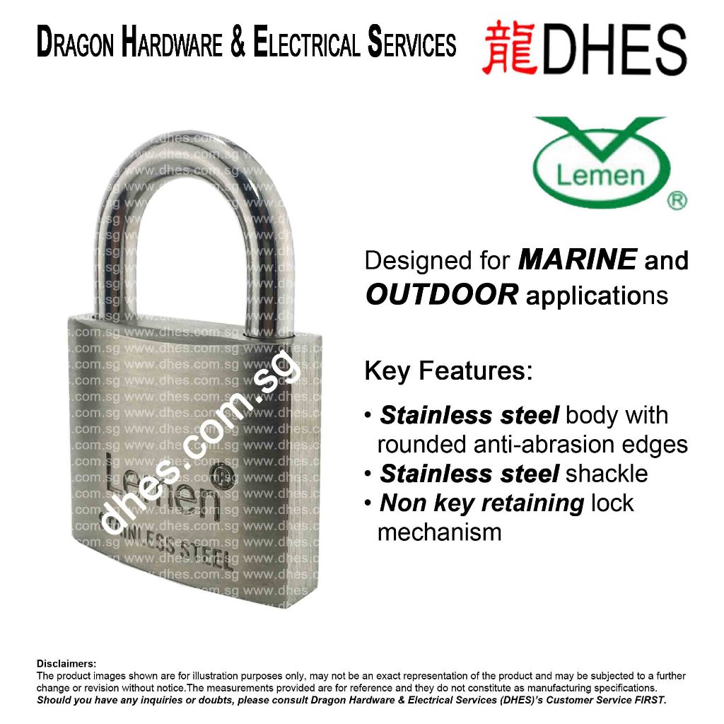 Lemen Stainless Steel Padlock Lock Standard Shackle Non-Key Retaining ...