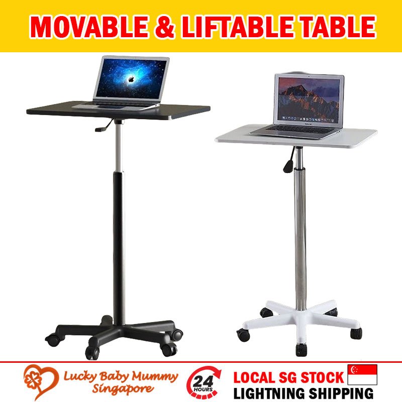 Movable Lifting Table with Wheels Adjustable Rotatable Standing Desk ...